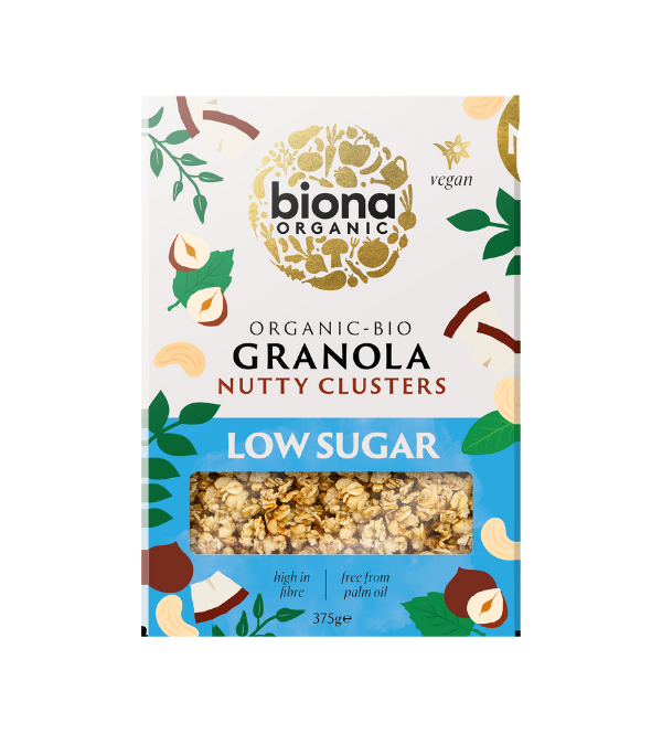 BIONA ORGANIC GRANOLA NUTTY CLUSTERS – LOW SUGAR. – New Earth